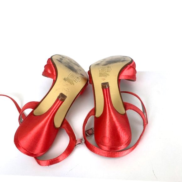 David's Bridal | Shoes | Peep Toe Red Satin High Heels Dress Shoes ...